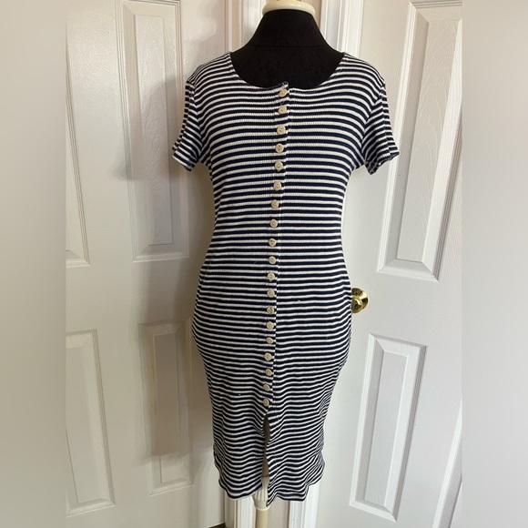 Dresses | The Carousel Vintage Button Down Dress Size Medium Navy White ...